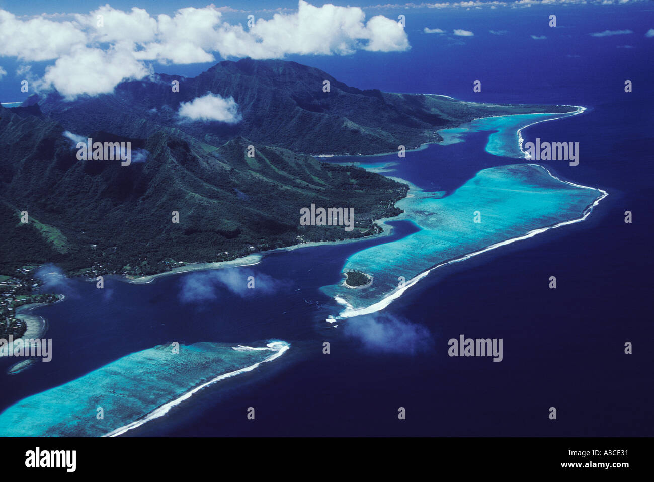 aerial view Island of Moorea Tahiti Society Islands South Pacific Ocean ...