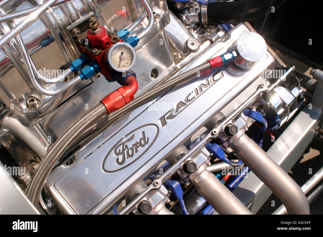 Close-up of a Ford racing engine at American Chrome and Classic Cars ...