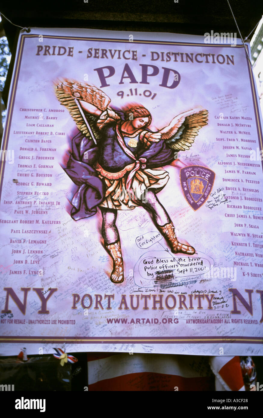 NY POrt Authority poster on railings outside the 'Ground Zero' site ...