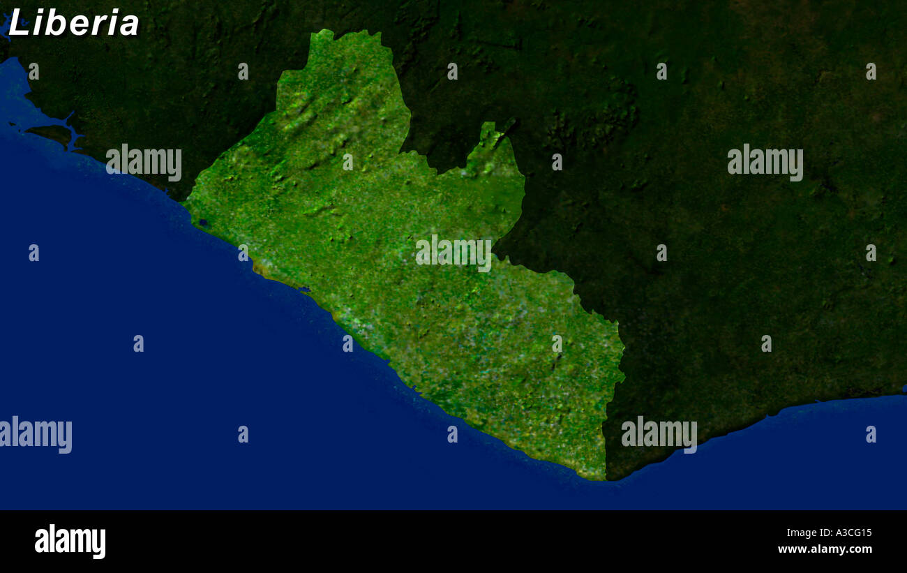 Satellite Image Of Liberia Highlighted Stock Photo - Alamy