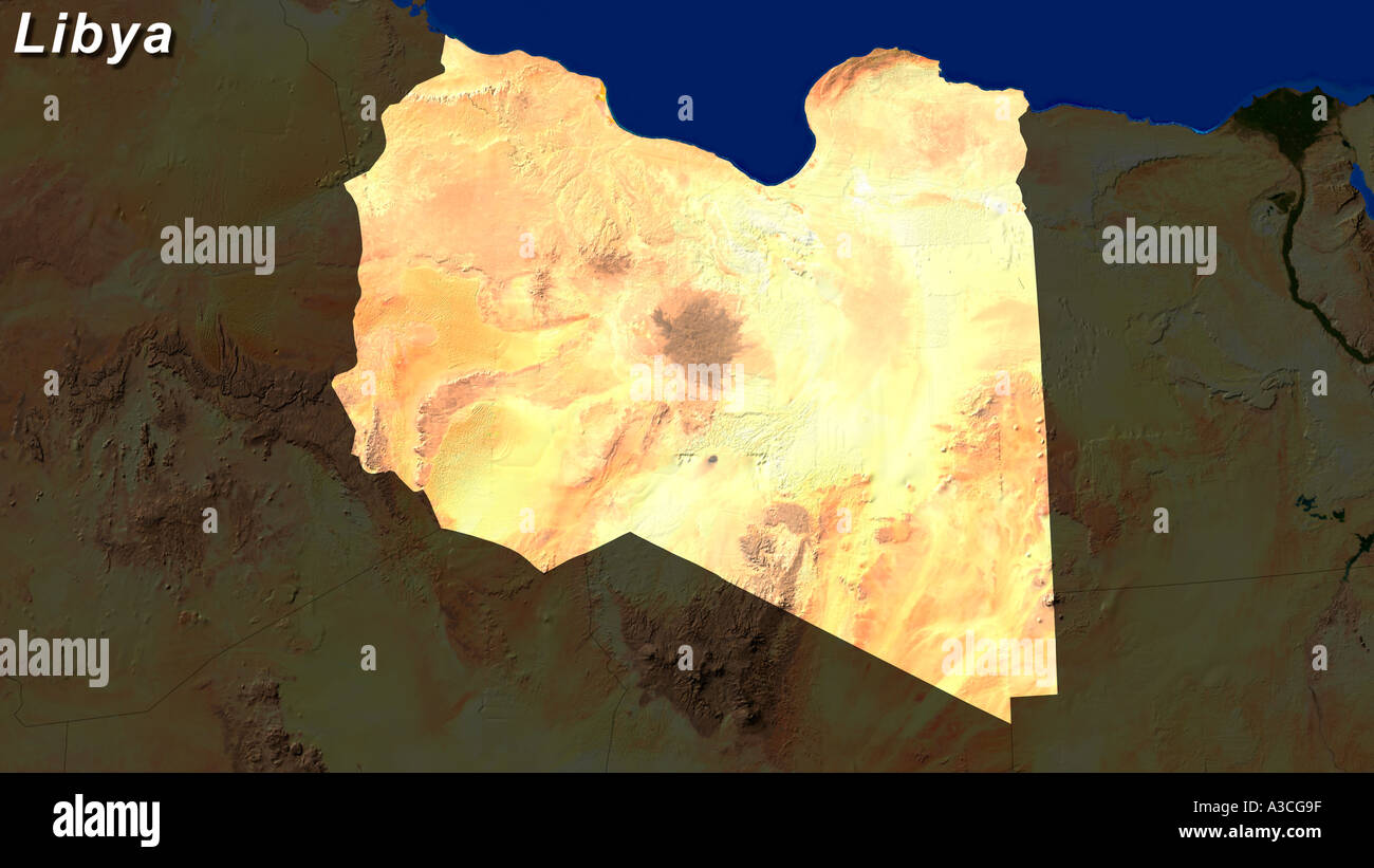 Satellite Image Of Libya Highlighted Stock Photo - Alamy