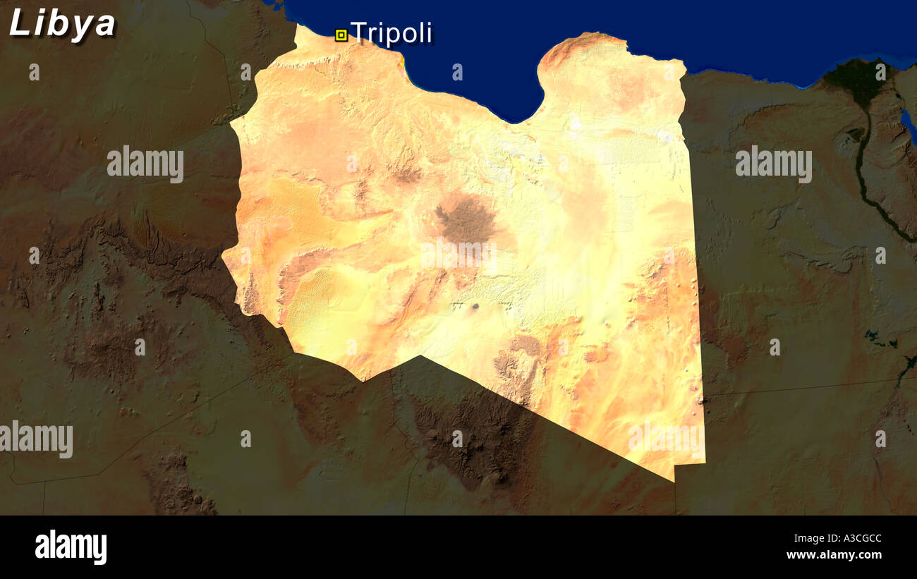 Satellite Image Of Libya With Tripoli Highlighted Stock Photo - Alamy