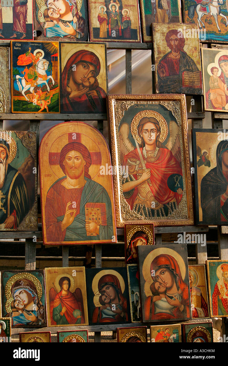 Hand made painted on wooden board religious icon Stock Photo - Alamy