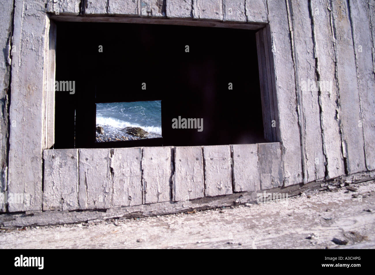 View through window of an old boat onto the sea Stock Photo - Alamy