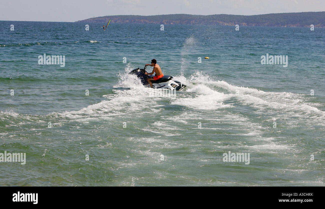 Man on jet ski waves Bulgaria Black sea site Stock Photo - Alamy