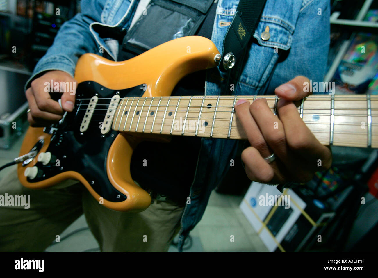 Young Man Playing Electric Guitar Rock Stock Photo - Alamy