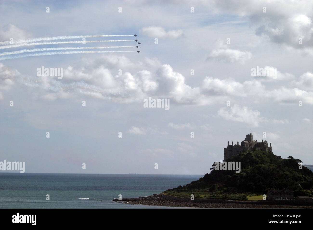 The Red Arrows flying over St. Micheals Mount Marazion Cornwall UK ...