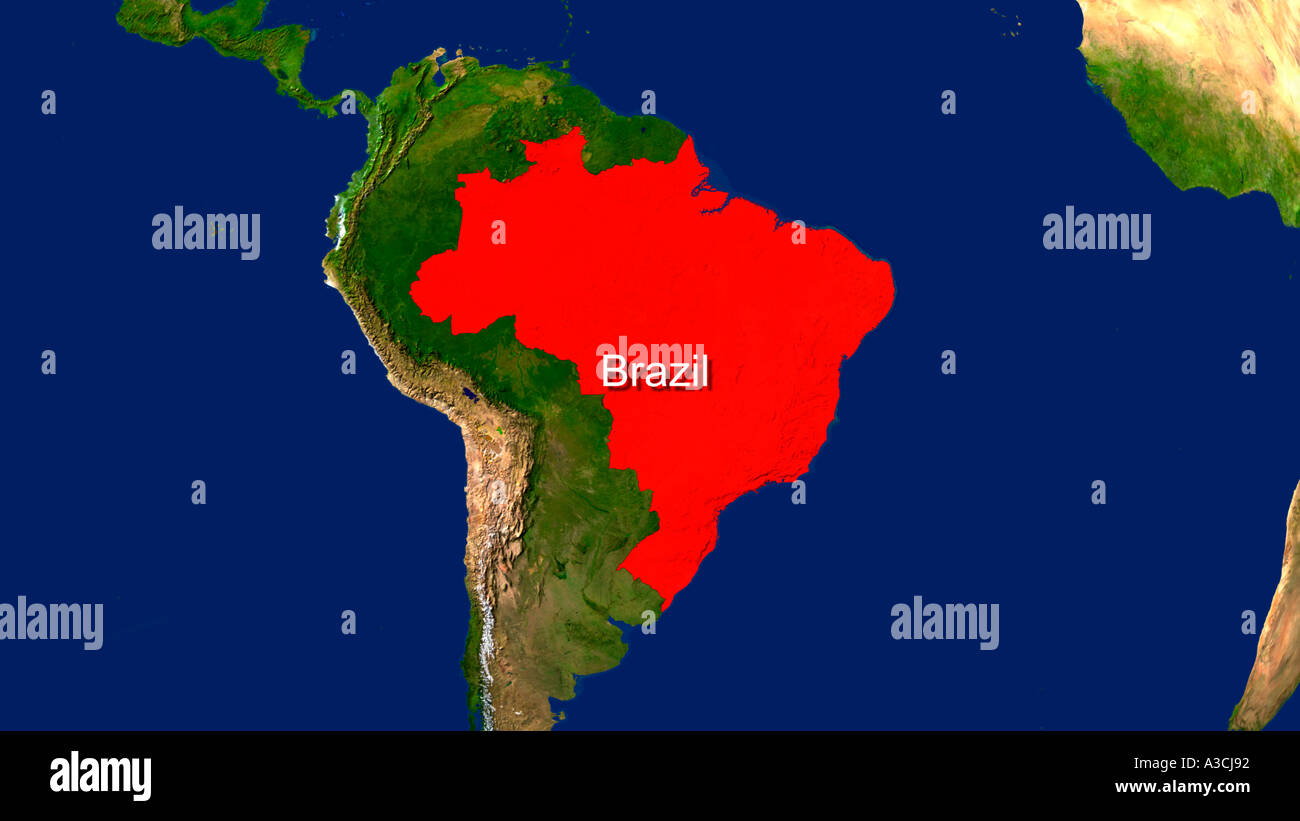 Satellite Image Of Brazil Highlighted Red Stock Photo - Alamy