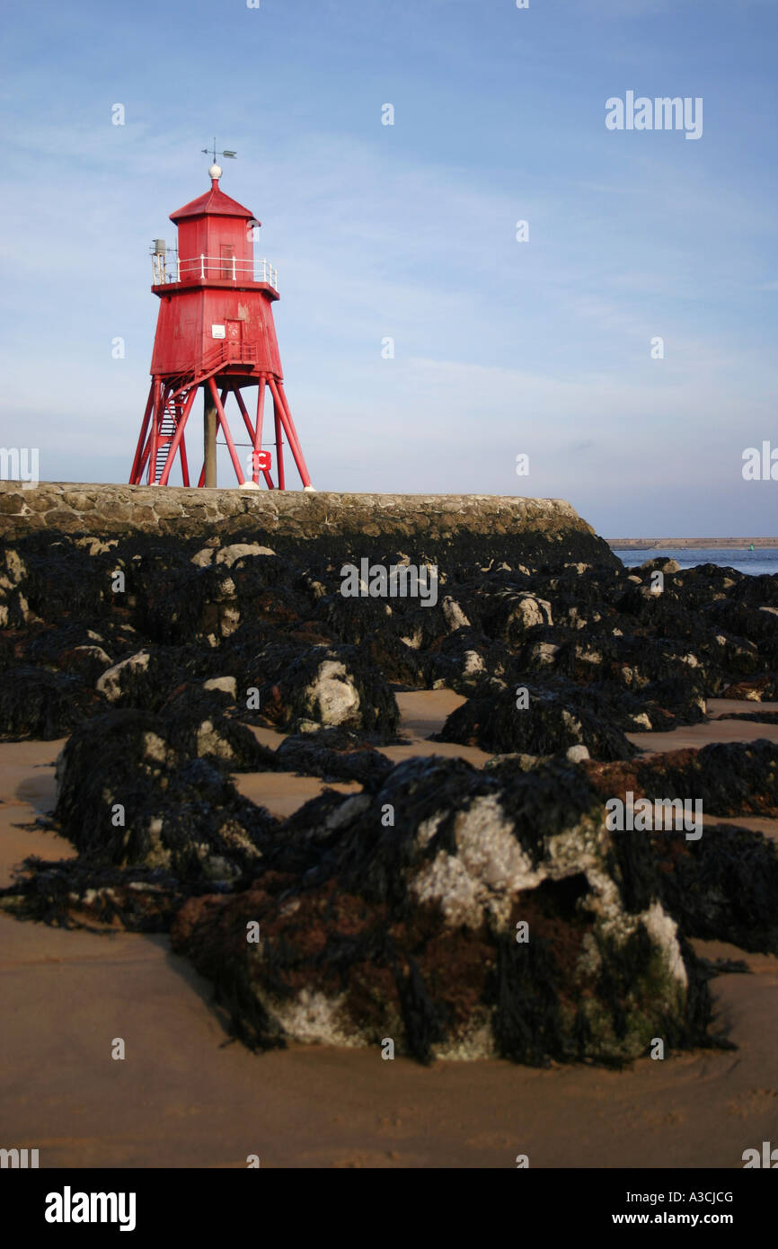 The Herd Groyne Lighthouse at the mouth of the River Tyne at South ...