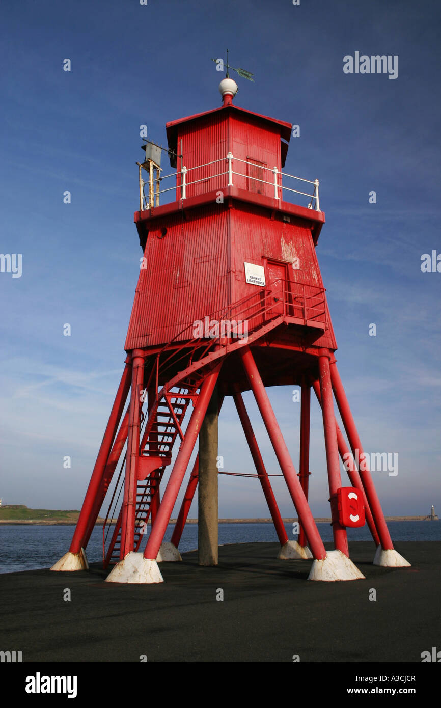 The Herd Groyne Lighthouse at the mouth of the River Tyne at South ...