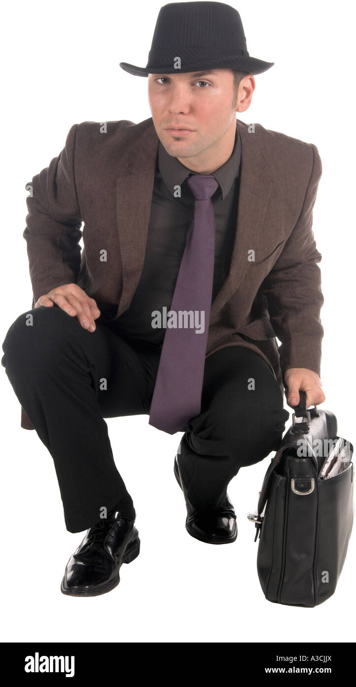 Travling Salesman in business suit with a briefcase Stock Photo - Alamy
