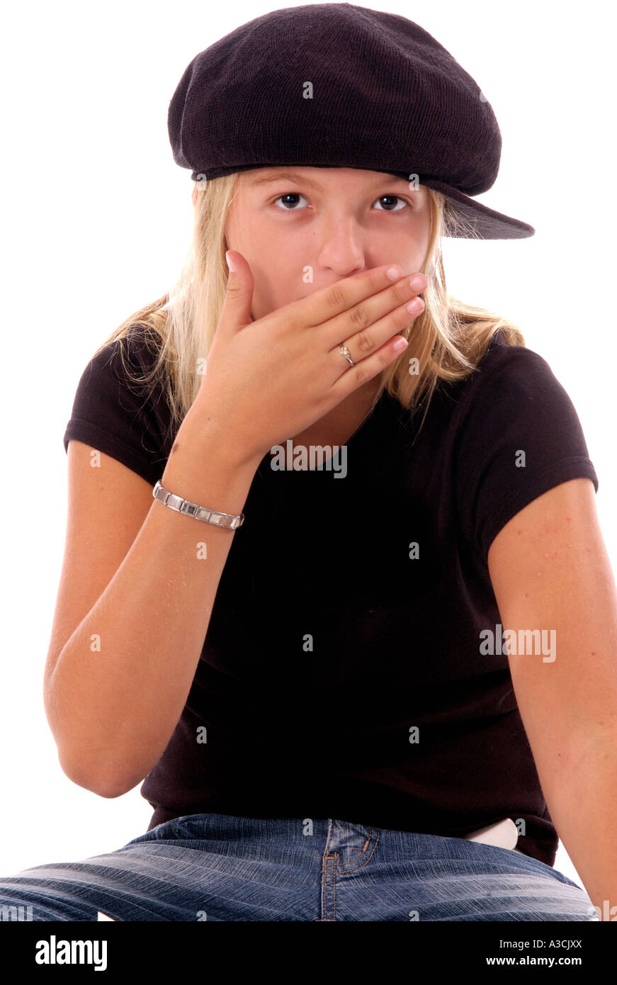 Young girl in cute has expressing embarassment Stock Photo - Alamy