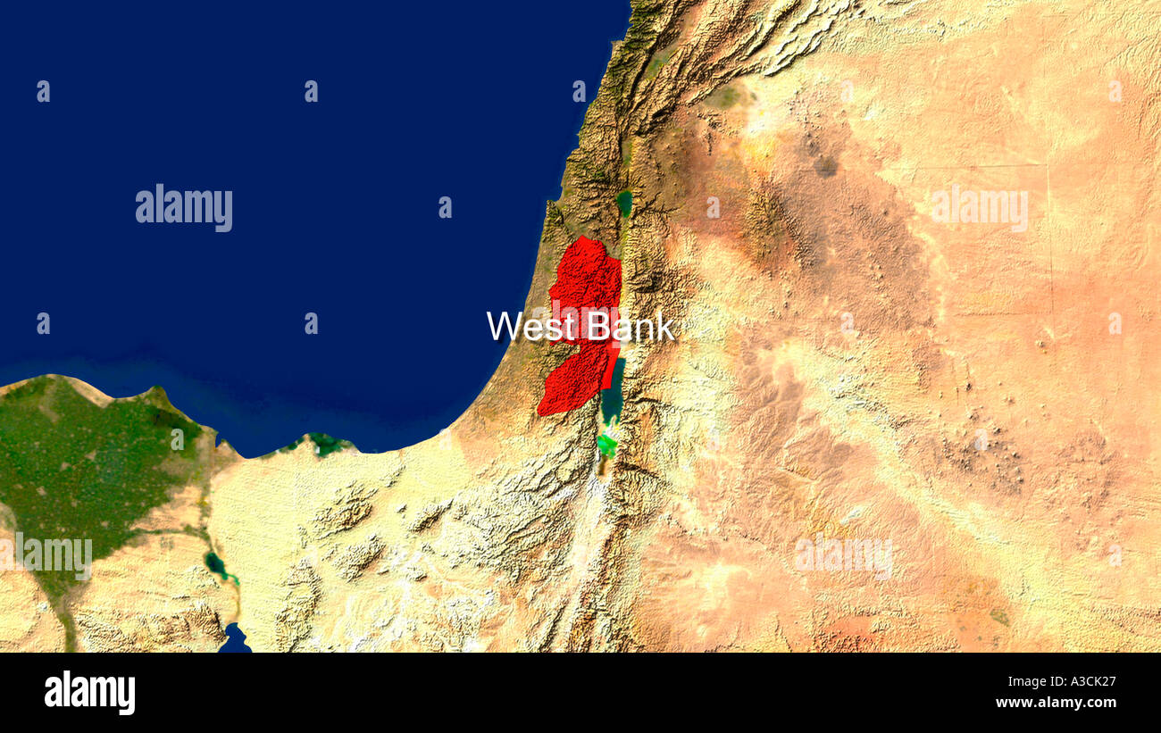 Satellite Image Of The West Bank Highlighted Red With Text Stock Photo ...