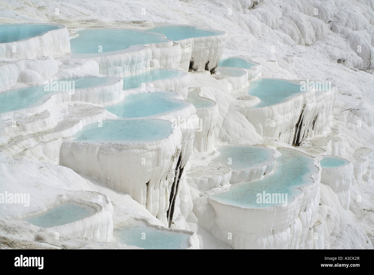 limestone terraces with petrified water falls, Turkey ...