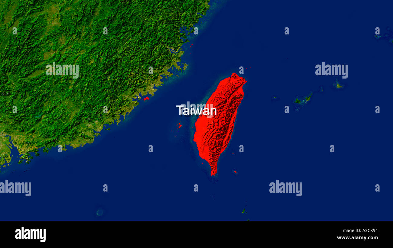 Satellite Image Of Taiwan Highlighted Red With Text Stock Photo - Alamy