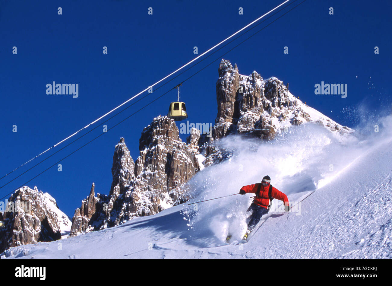 deep powder snow skiing, France, Mribel Stock Photo - Alamy