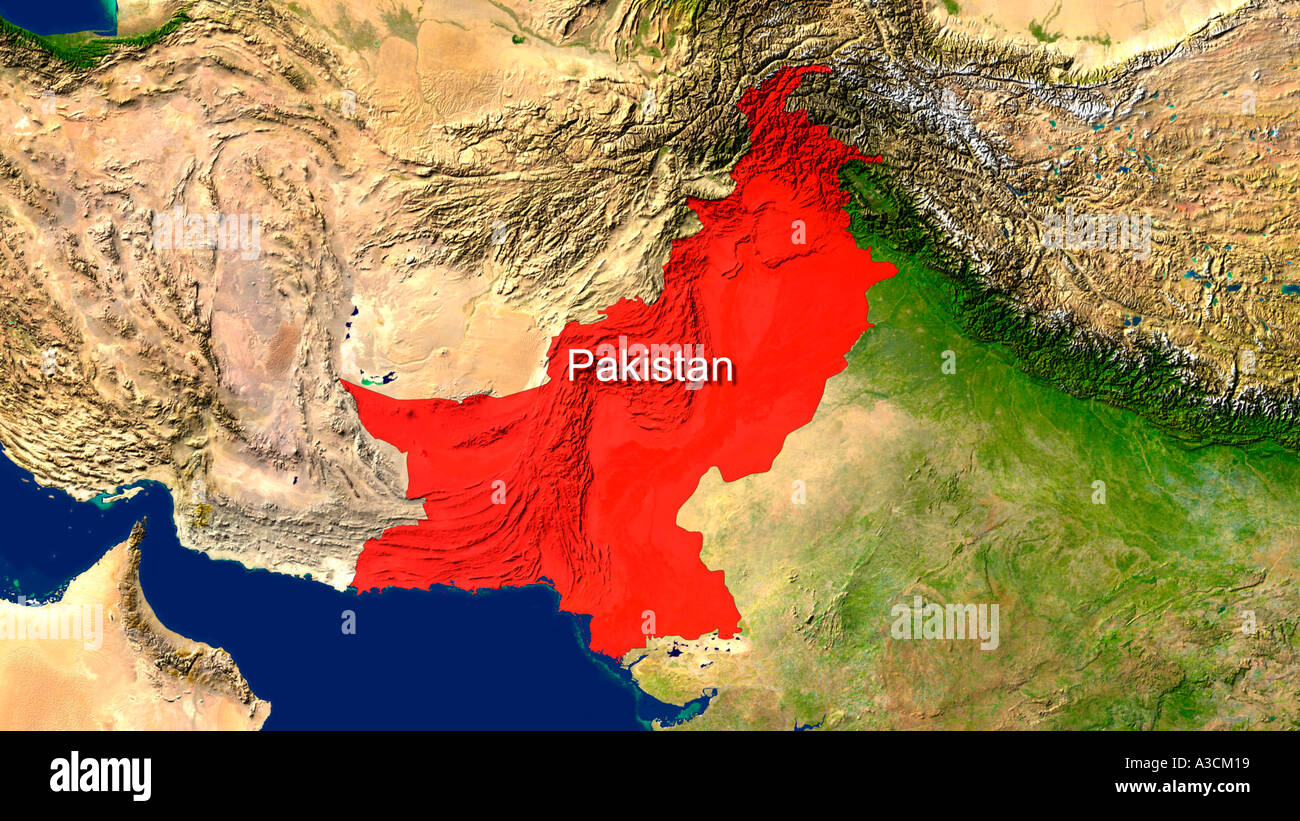Satellite Image Of Pakistan Highlighted Red Stock Photo - Alamy