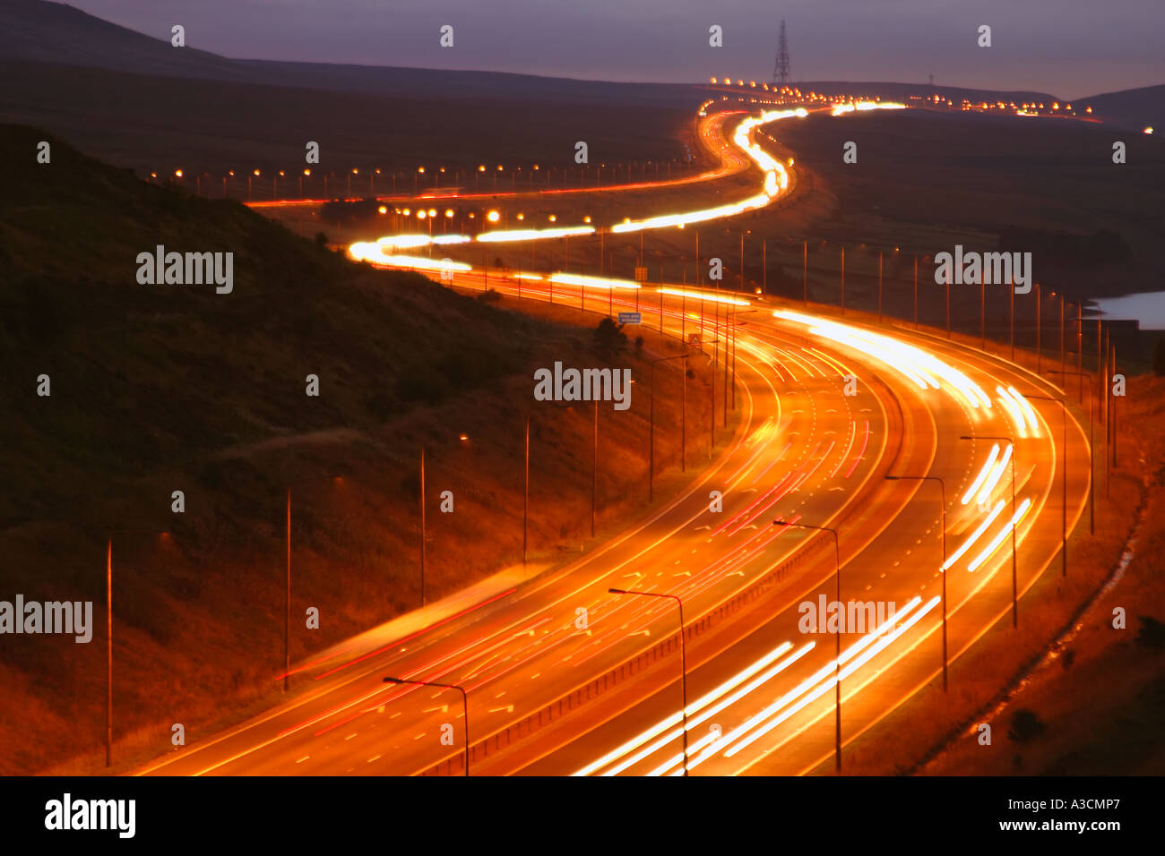 Traffic trails on the M62 motorway between J22 and J23 Stock Photo - Alamy