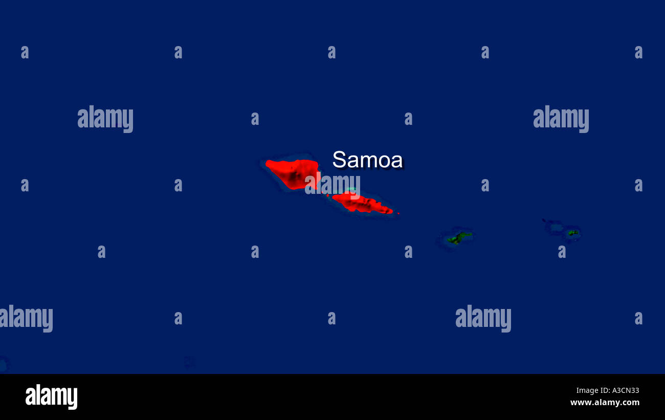 Satellite Image Of Samoa Highlighted Red Stock Photo - Alamy