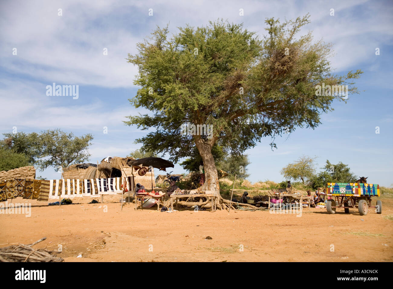Stall selling tourist goods by the ferry over the Bani river near ...