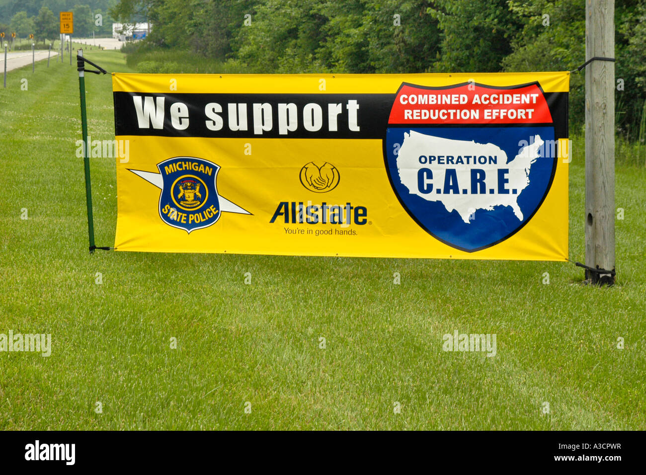 Michigan State Accident Awareness sign as seen on the Interstate Stock ...