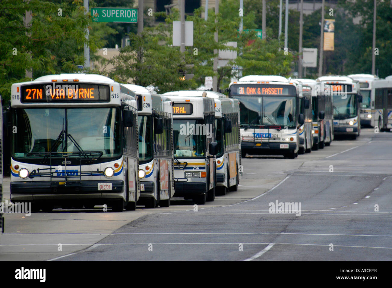 A gaggle of TARTA Toledo City Ohio Buses leaving the depot before early ...