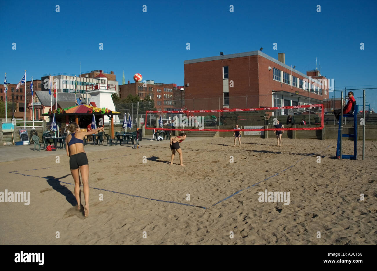 Canada New Brunswick Saint John Boardwalk women beach volleyball Stock ...