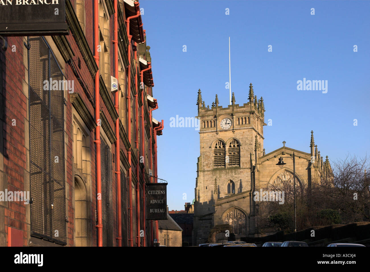All Saints Parish Church in Wigan from Crawford Street Stock Photo - Alamy