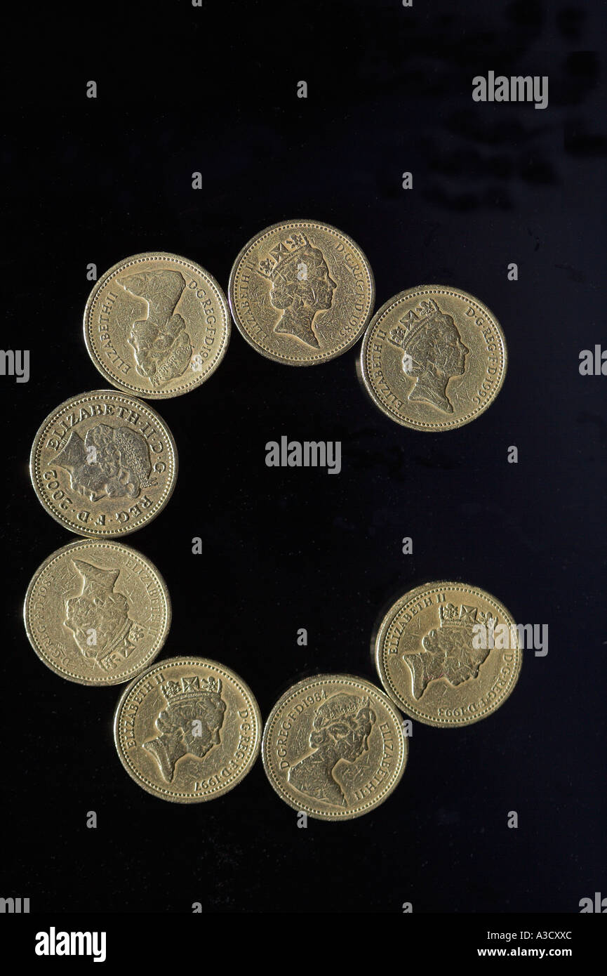 BRITISH POUND COIN FONT LETTER C ON BLACK Stock Photo - Alamy