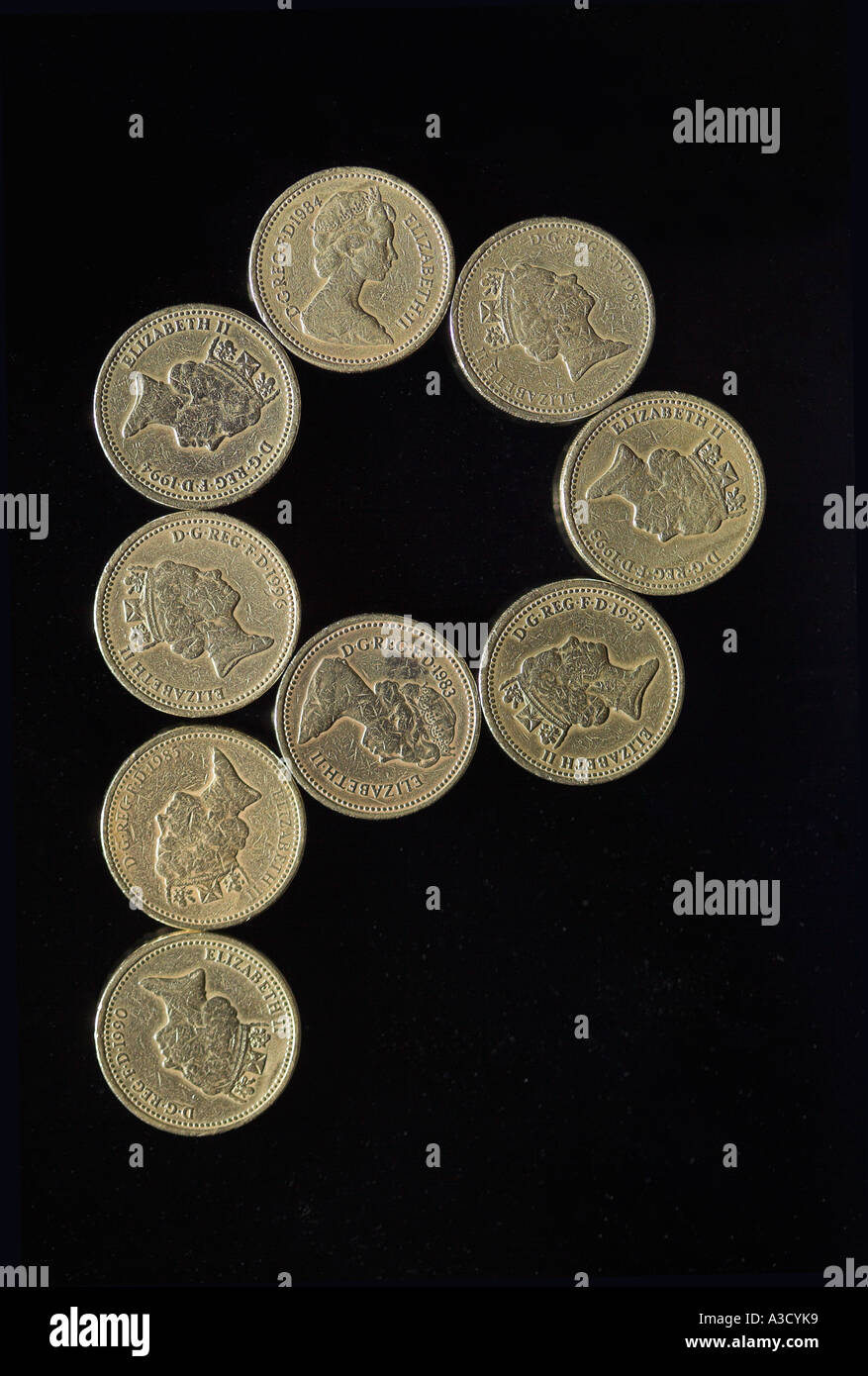 BRITISH POUND COIN FONT LETTER P ON BLACK Stock Photo - Alamy