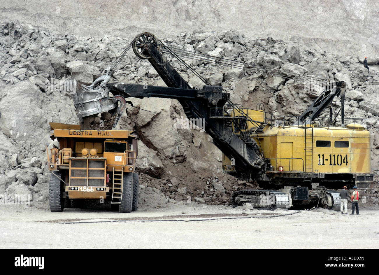 Clearing overburden at Cuajone copper mine with machanical shovel and ...