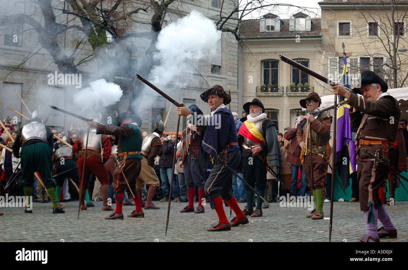 Musketeers in action at the annual Escalade festival in Geneva ...