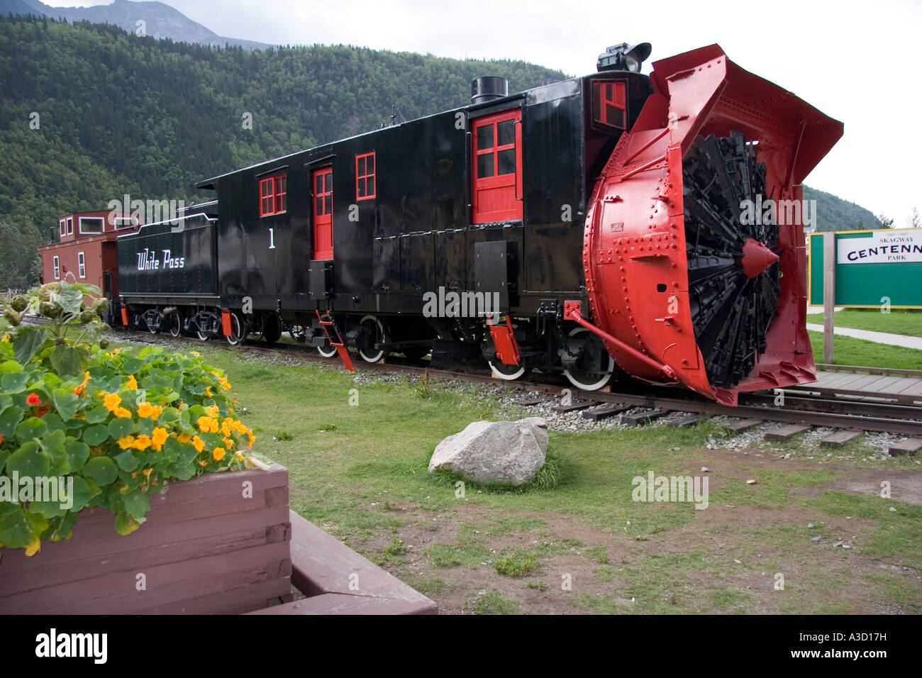 Railway snowplow ready for action in Skaway Alaska Stock Photo - Alamy