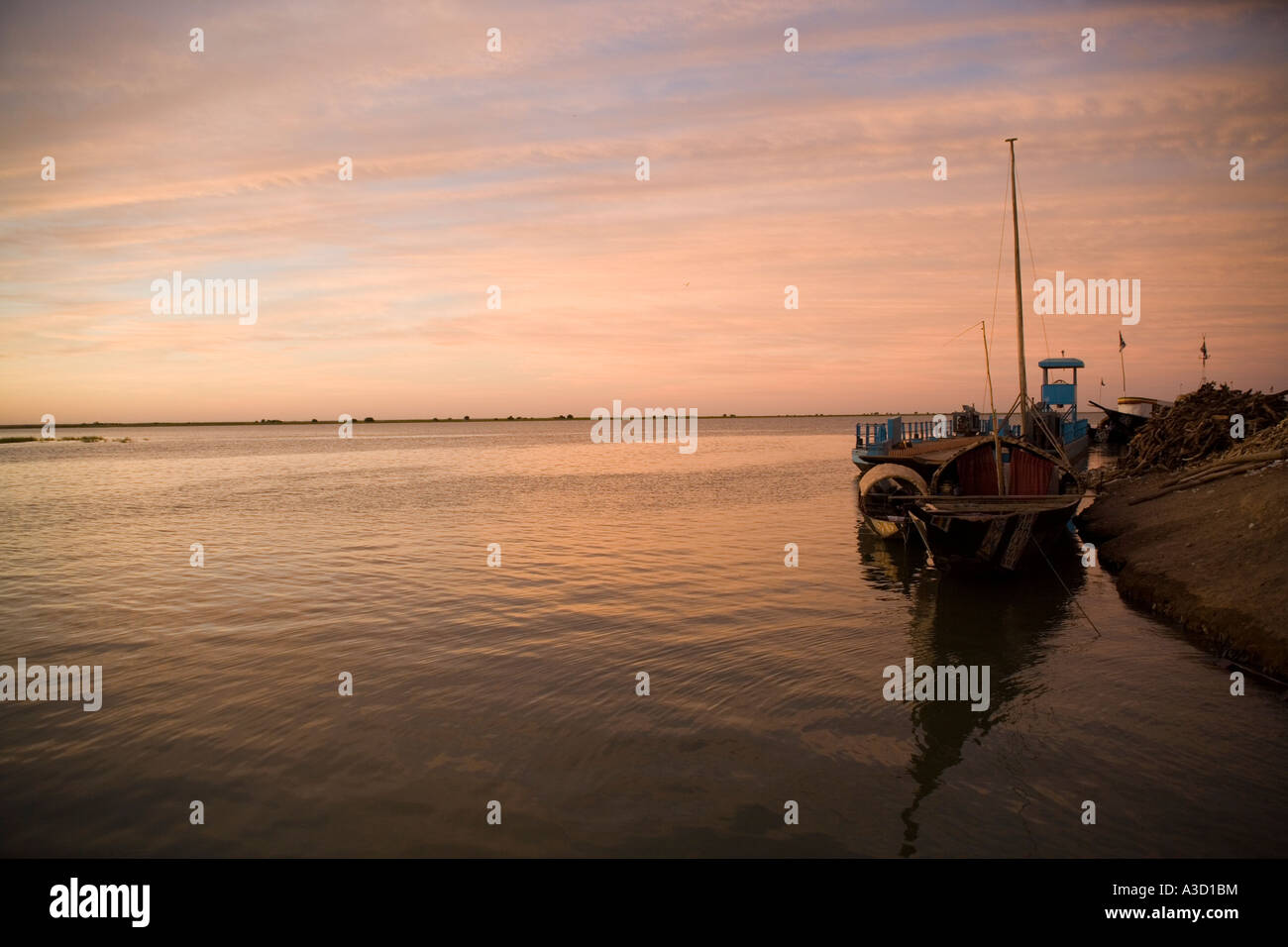 Korioume the port of Timbuktu and the Niger river in the dawn Mali West ...