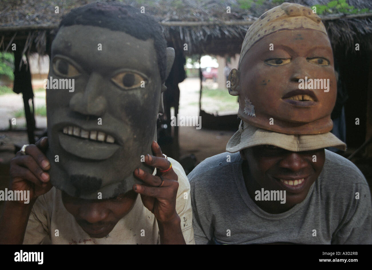 Southern Africa Mozambique Nampula Men wearing traditional Makonde ...