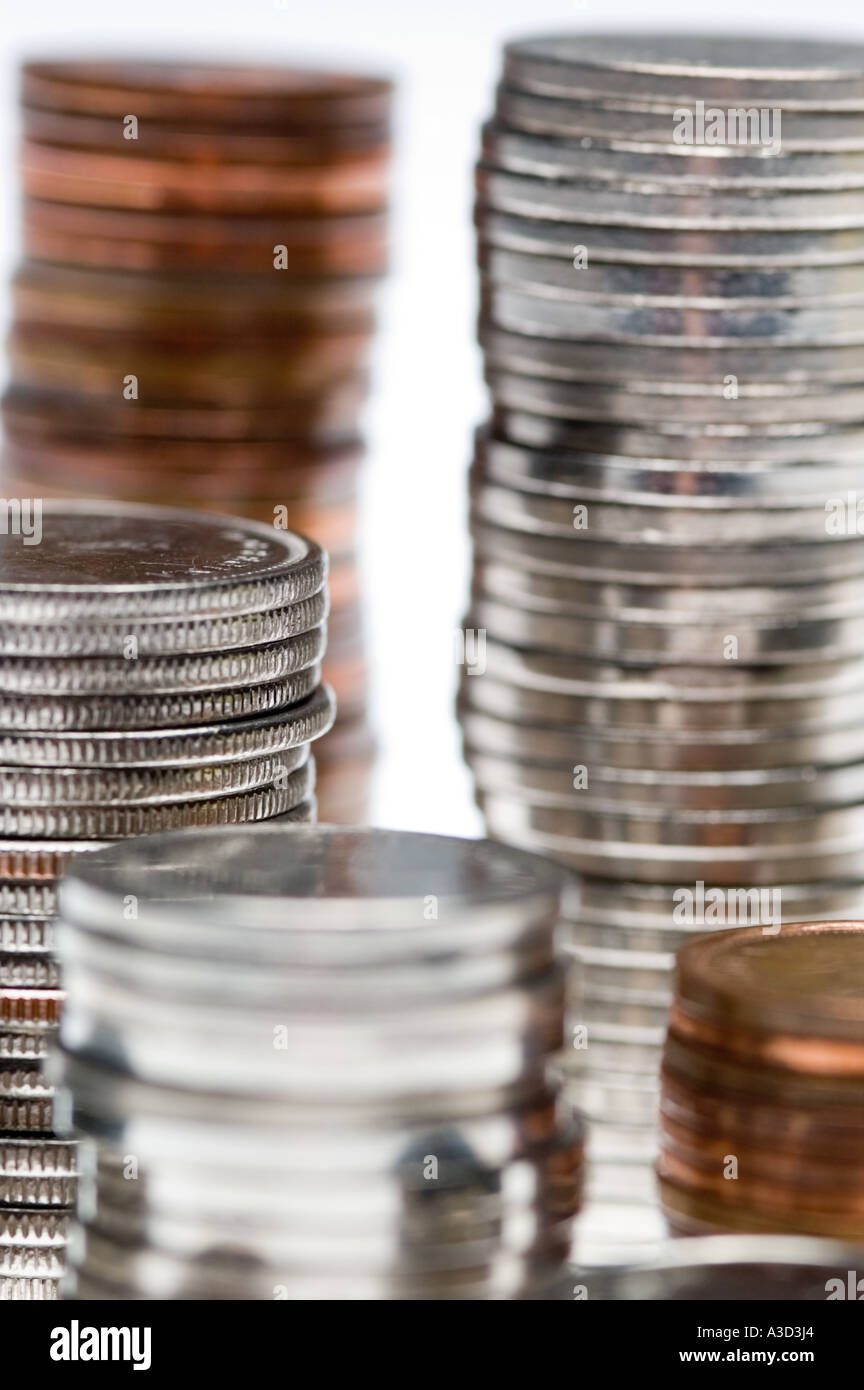 Stacks of silver and copper coins Stock Photo - Alamy