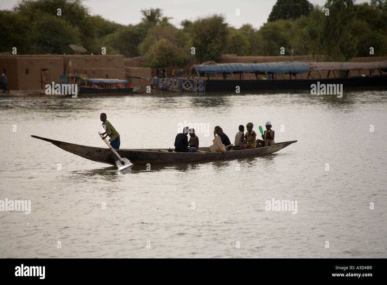Pirogue wooden canoe on the Niger river at Korioume the port of ...