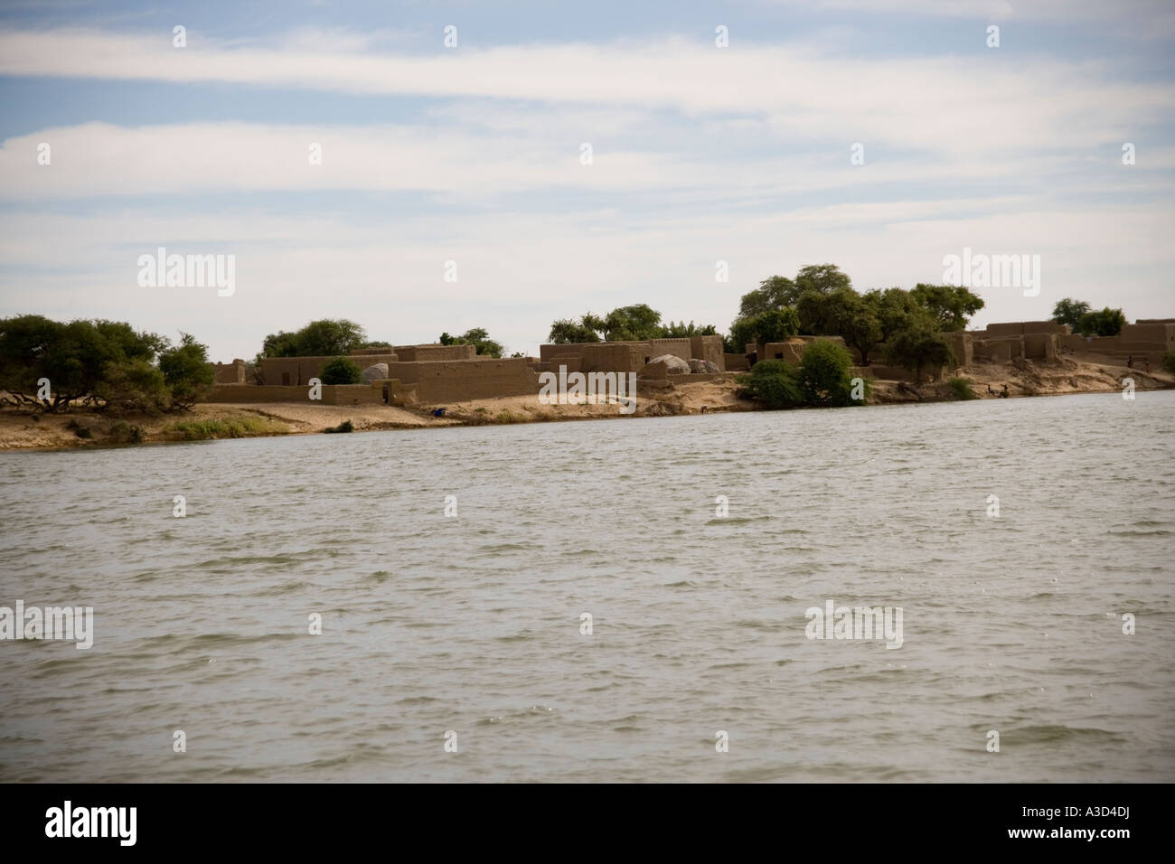 Village on the northern bank of the Niger from the ferry near Timbuktu ...