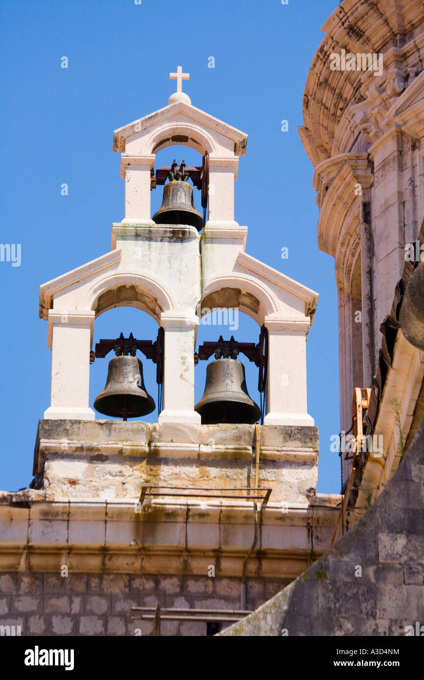 Old town church detail with three bells, in Dubrovnik in Croatia ...