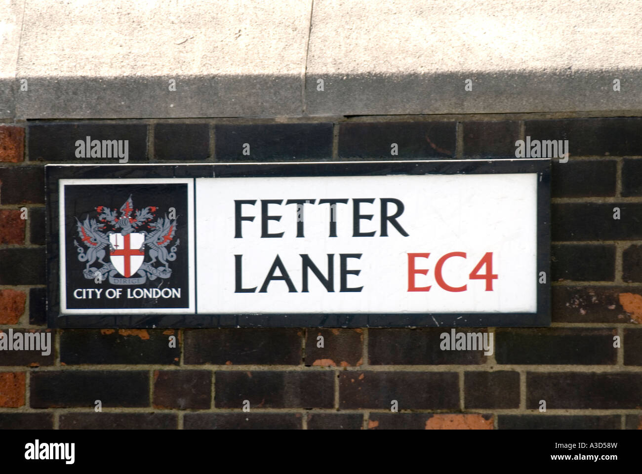 Corporation of The City of London street sign for Fetter Lane EC4 fixed ...