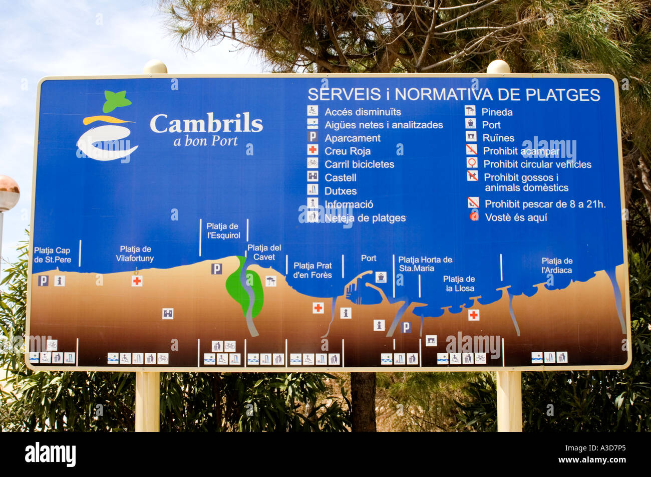 Cambrils map sign April 2005 Stock Photo - Alamy