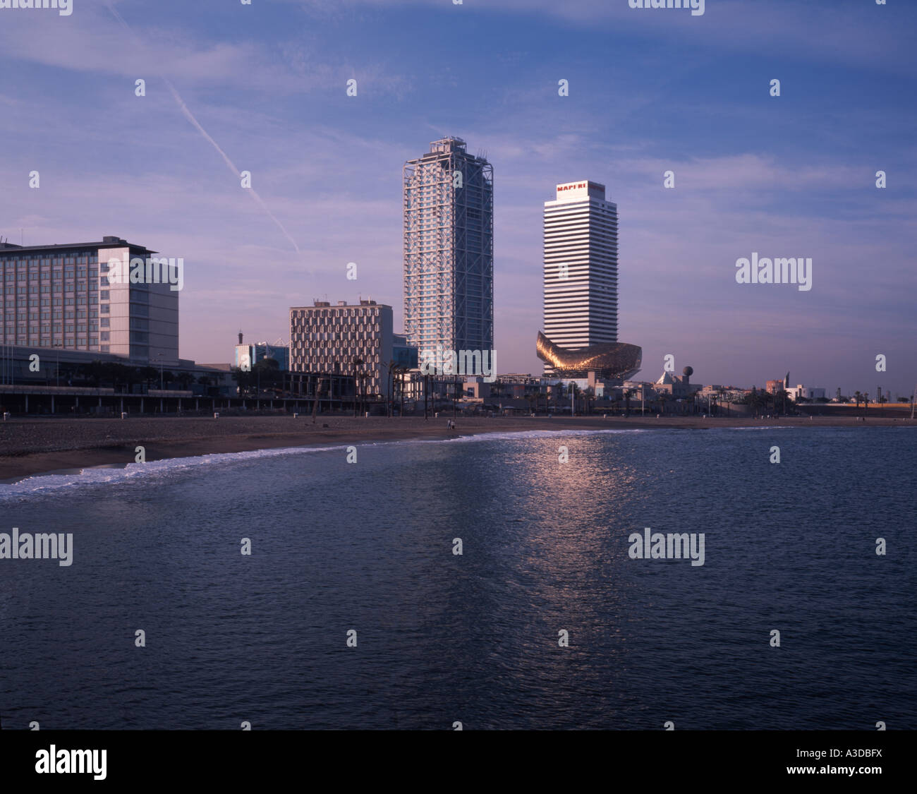 Torre Mapfre, Hotel Arts building and the Peix fish sculpture at Port ...