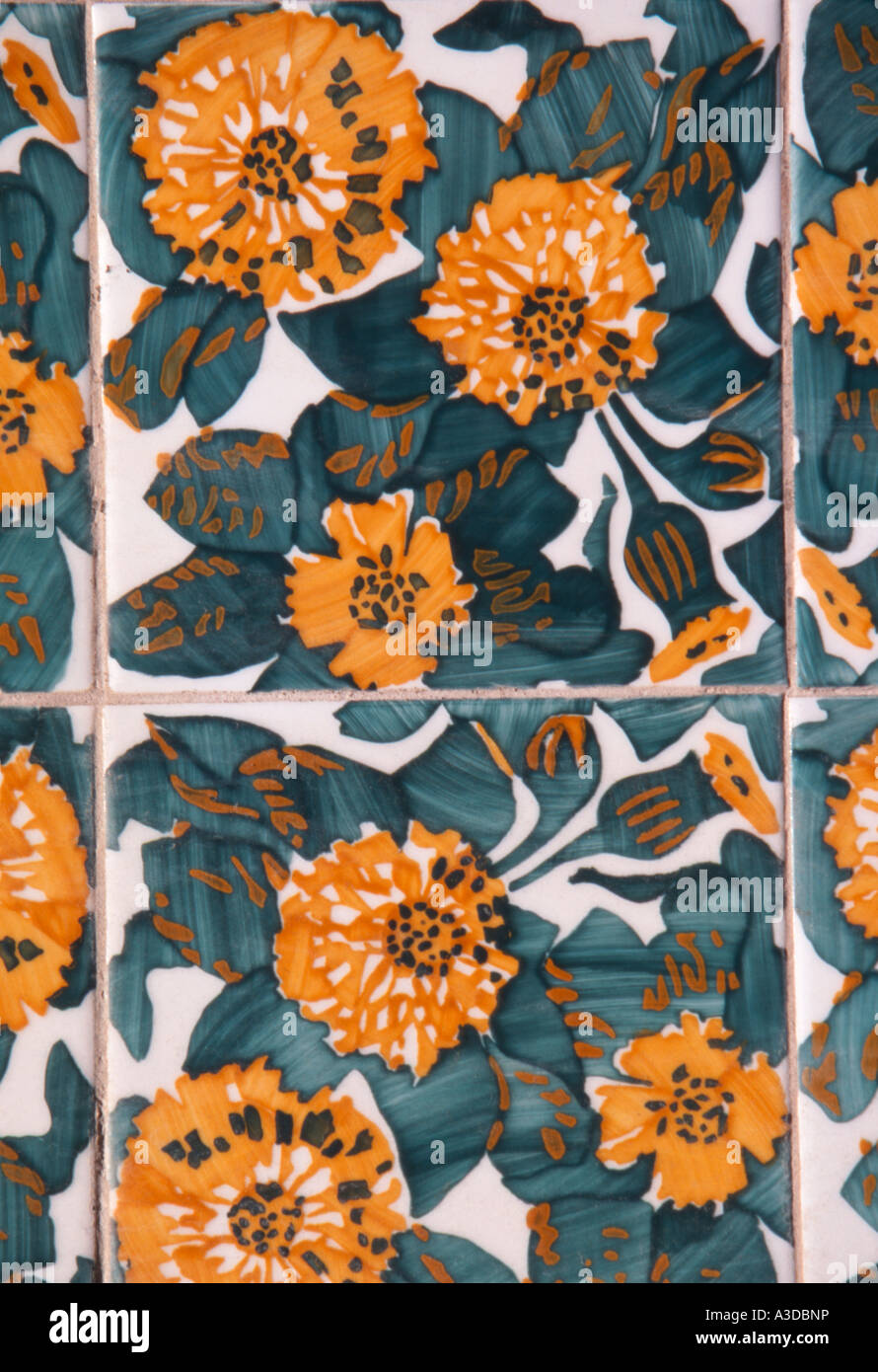 Flower pattern tiles on the facade of Casa Vicens by Antoni Gaudi ...