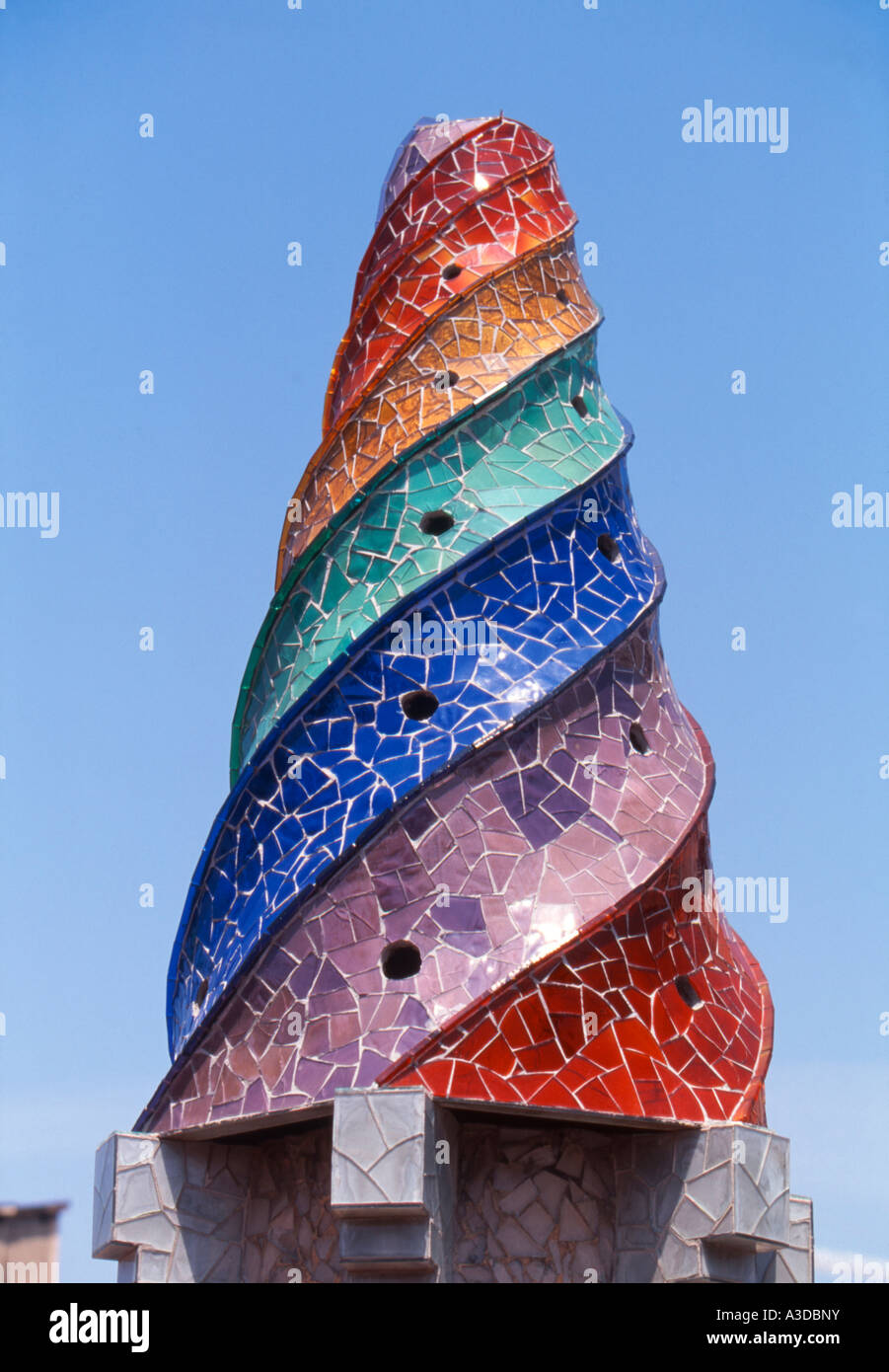 Closeup of a chimney on the roof of Palau Guell by Antoni Gaudi ...