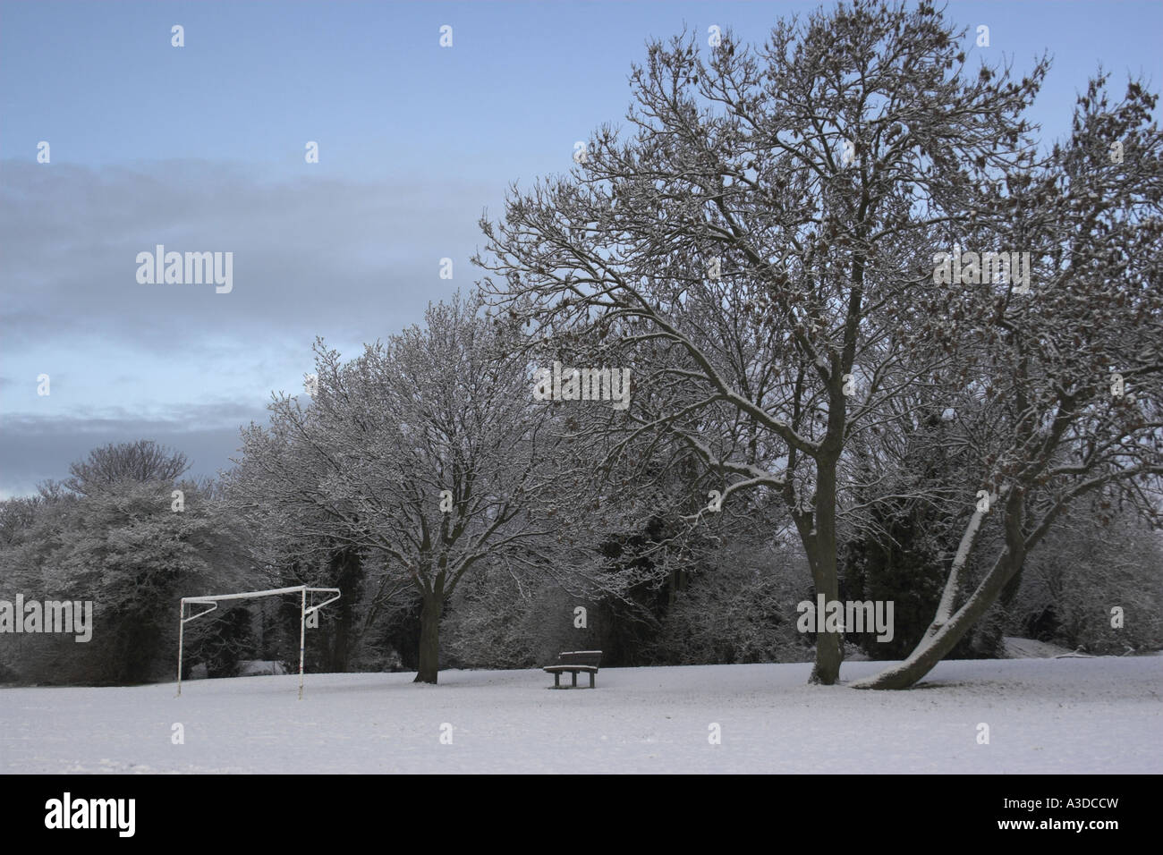 A snow covered football pitch, West Sussex, England, UK Stock Photo - Alamy