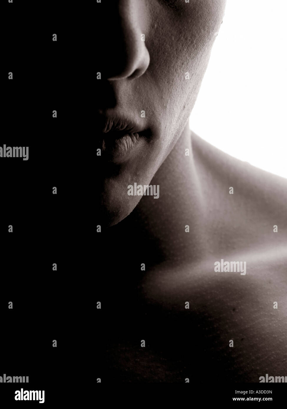 Chin and face of a young man with backlight Stock Photo - Alamy