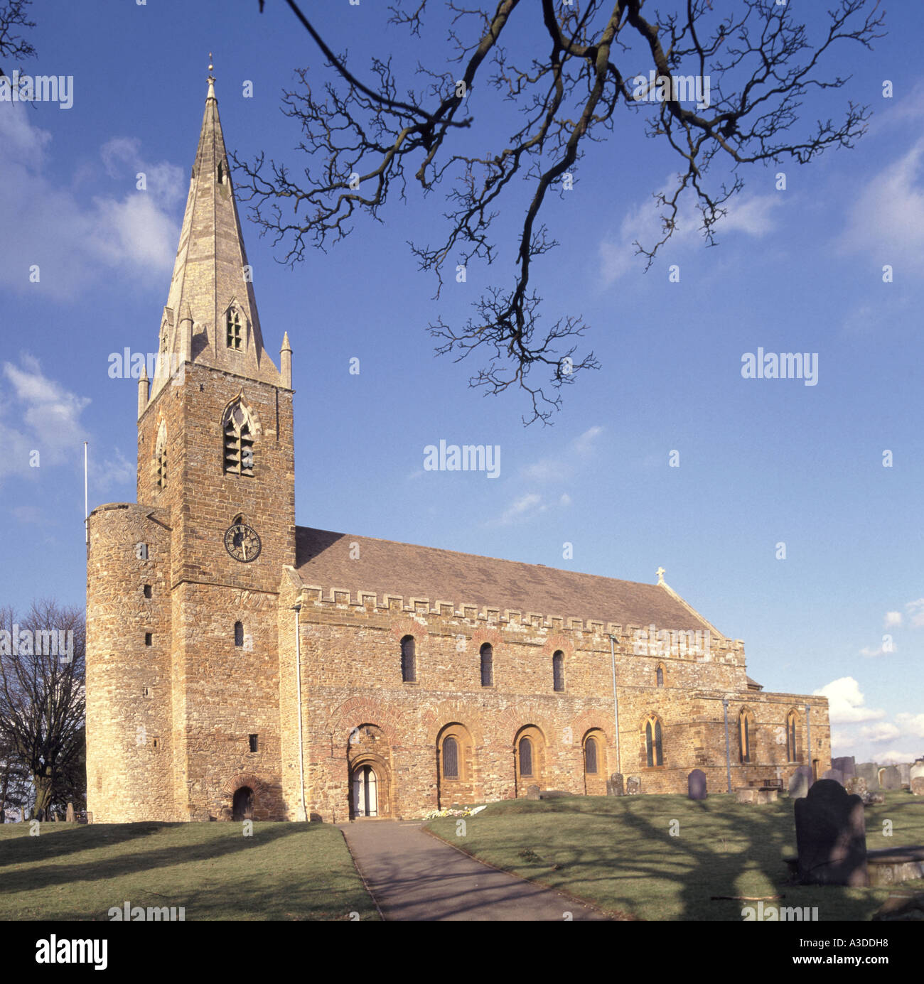 Brixworth Saxon All Saints church & part of graveyard Stock Photo - Alamy