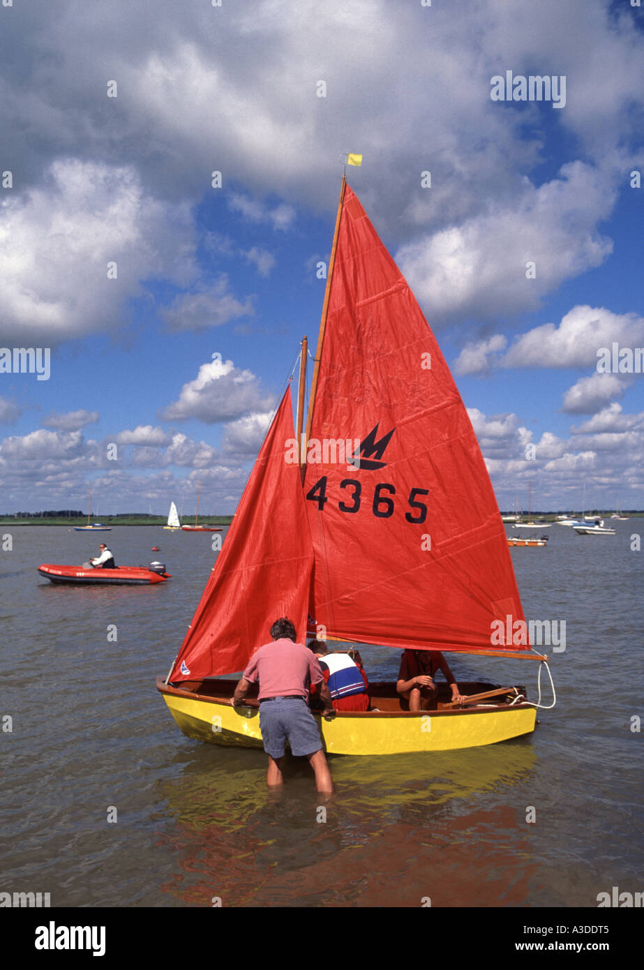 Aldeburgh small sail boats launching during supervised organised event ...