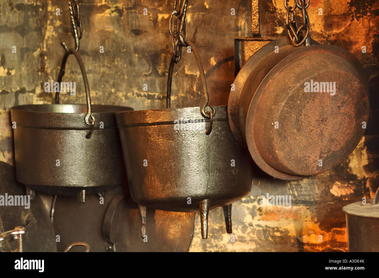 Historical pots and frying pans, museum of local history Stock Photo ...