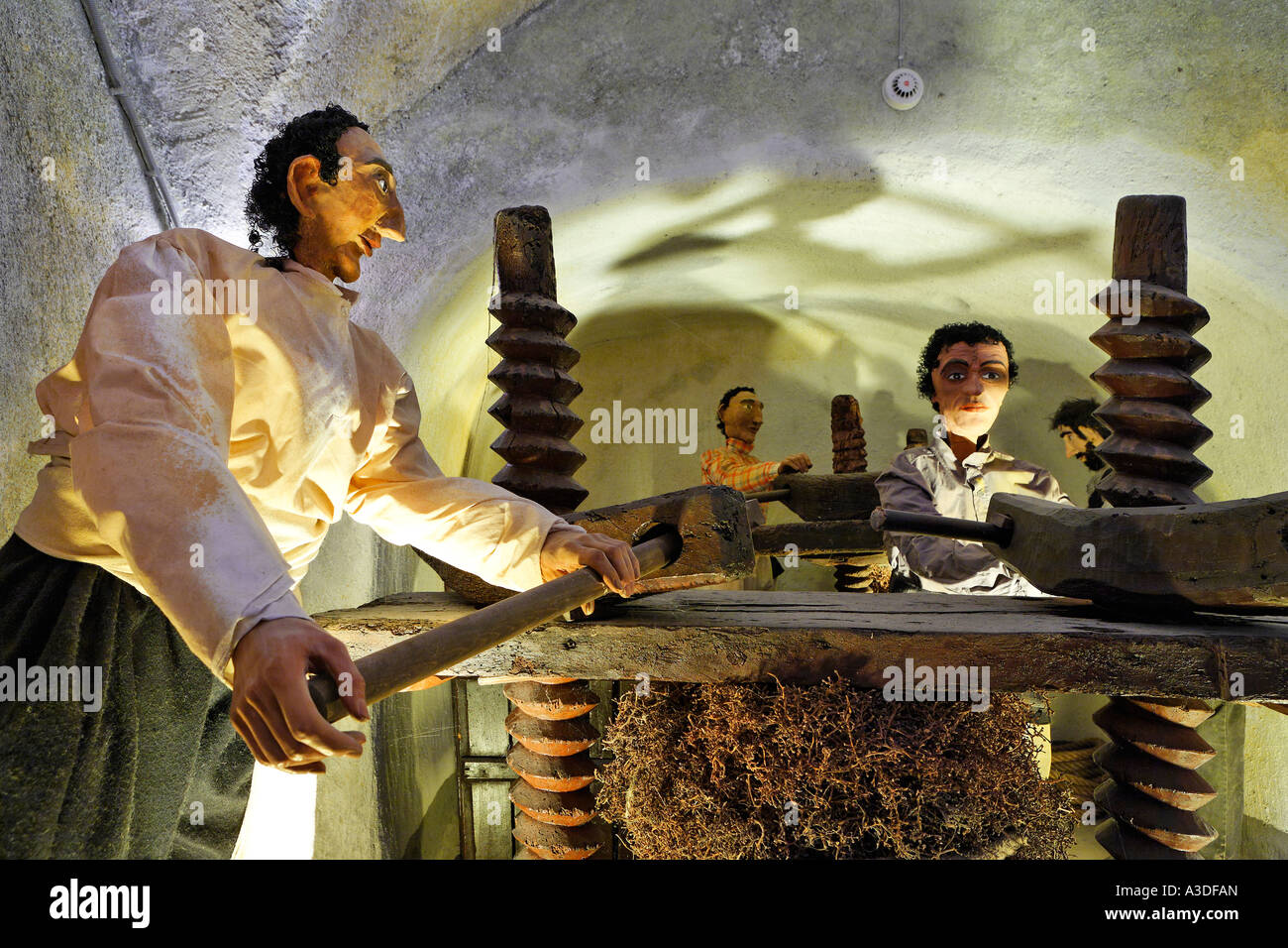 An old hand operated wooden vine press brought to the island 1660 by ...